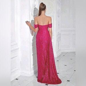 Dresses | New Glam Off Shoulder Sequin Split Leg Maxi Gown Dress Hot ...